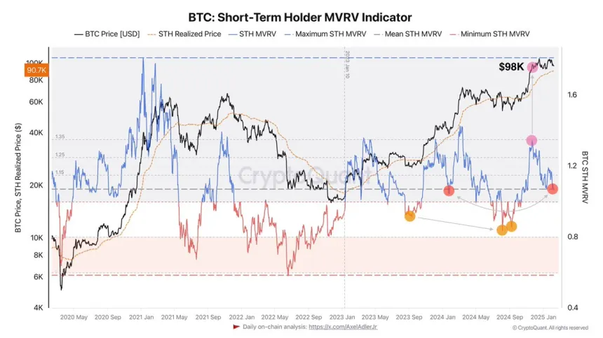 Bitcoin Indicator Shows Short-Term Holders Taking Profits Below $100K